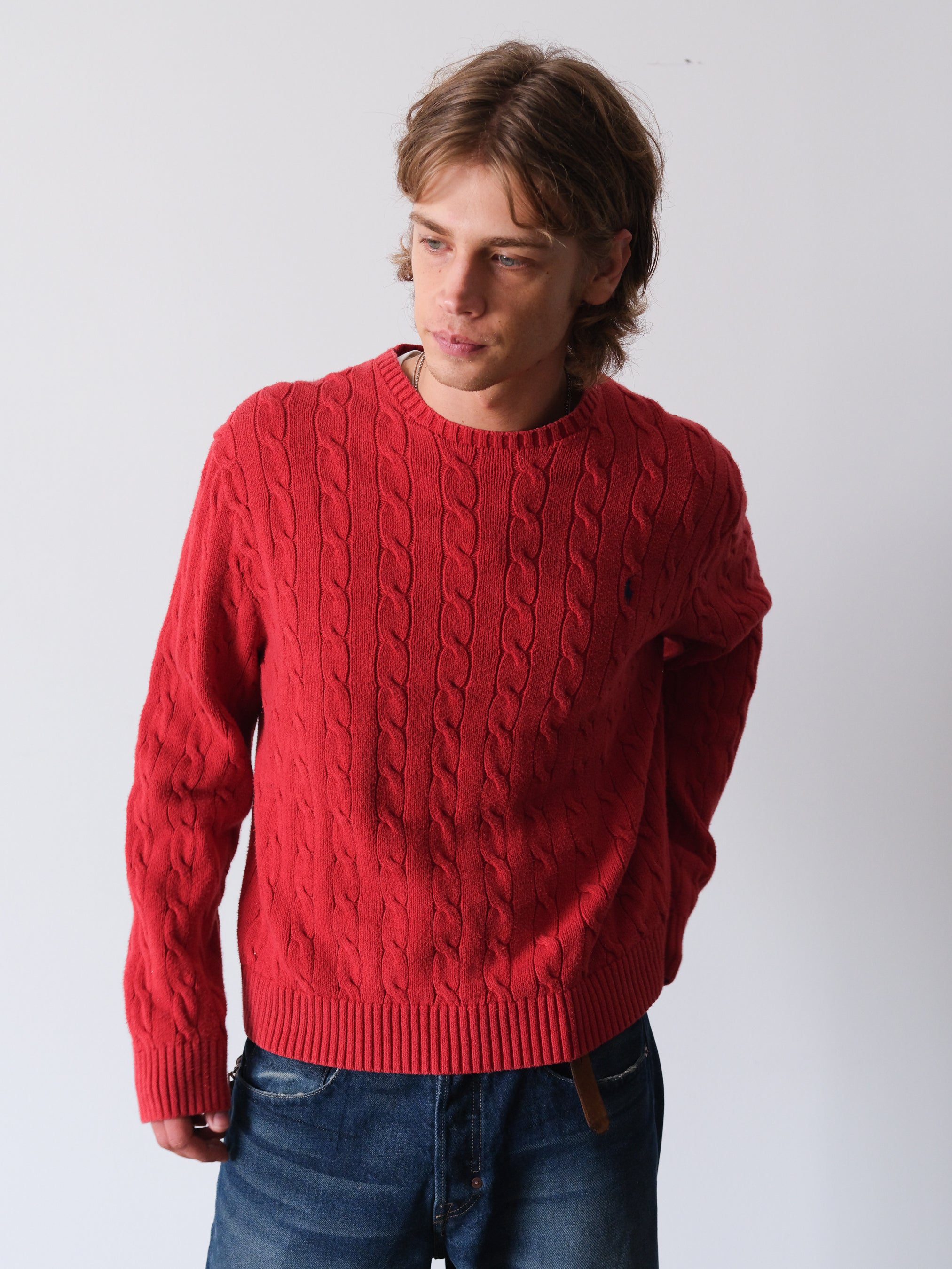 2000s Polo Ralph Lauren Red Cable Knit Sweater – Ametora