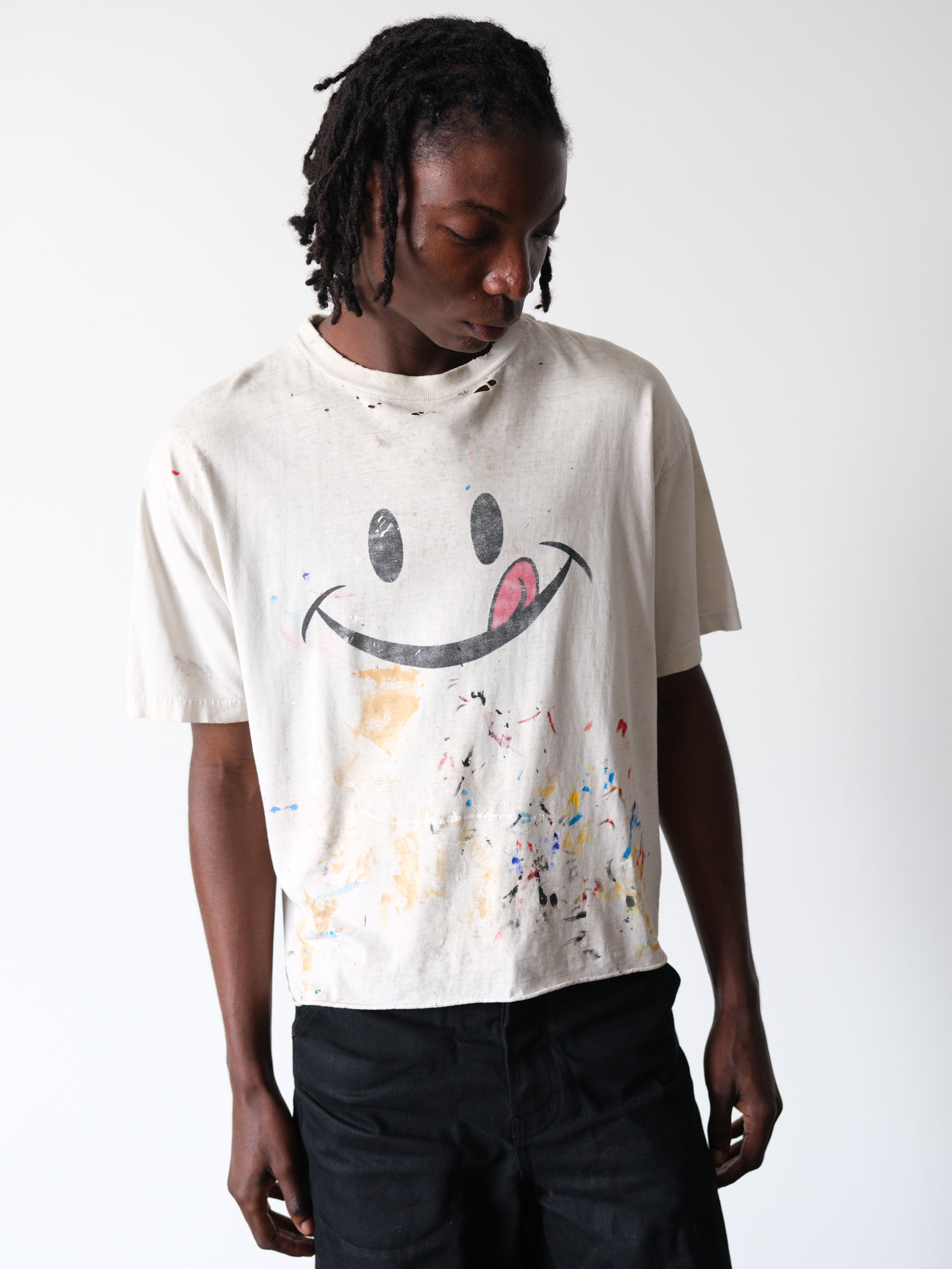 1990s-00s Paint Splattered Smiley Boxy Tee – Ametora