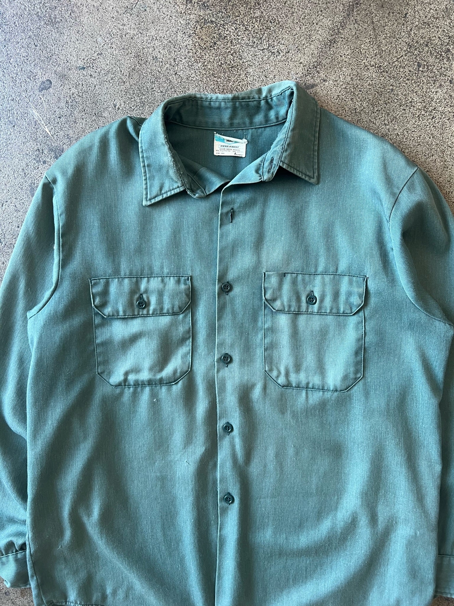 1970s Penneys Two Pocket Faded Green Work Shirt – Ametora