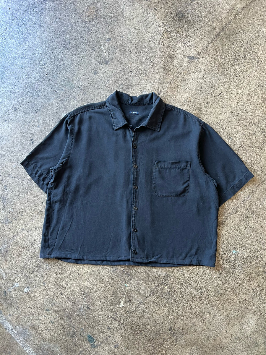 Vintage Faded Black Boxy Loop Collar Shirt – Ametora