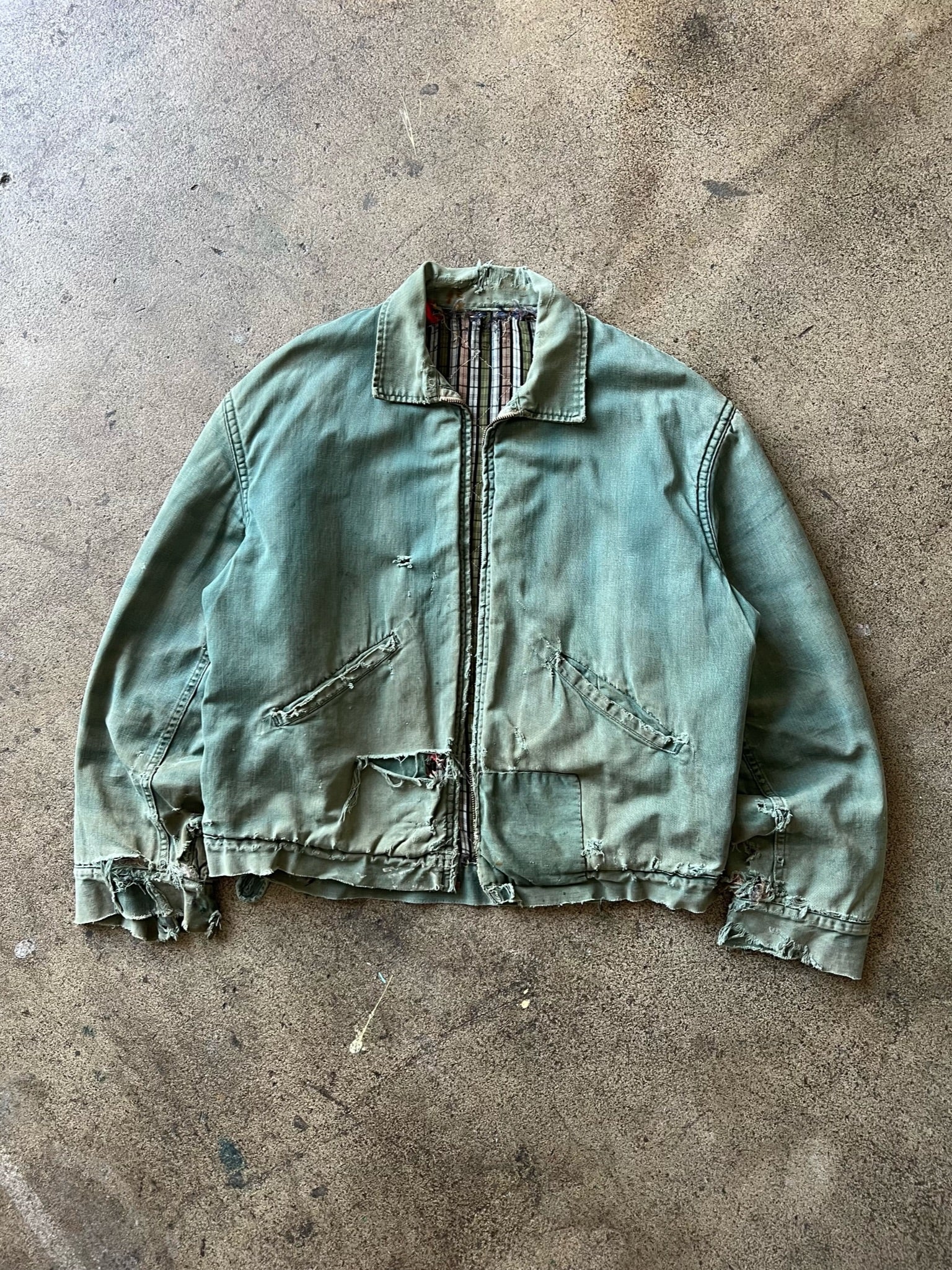1960s Sun Faded + Thrashed Green Work Jacket – Ametora