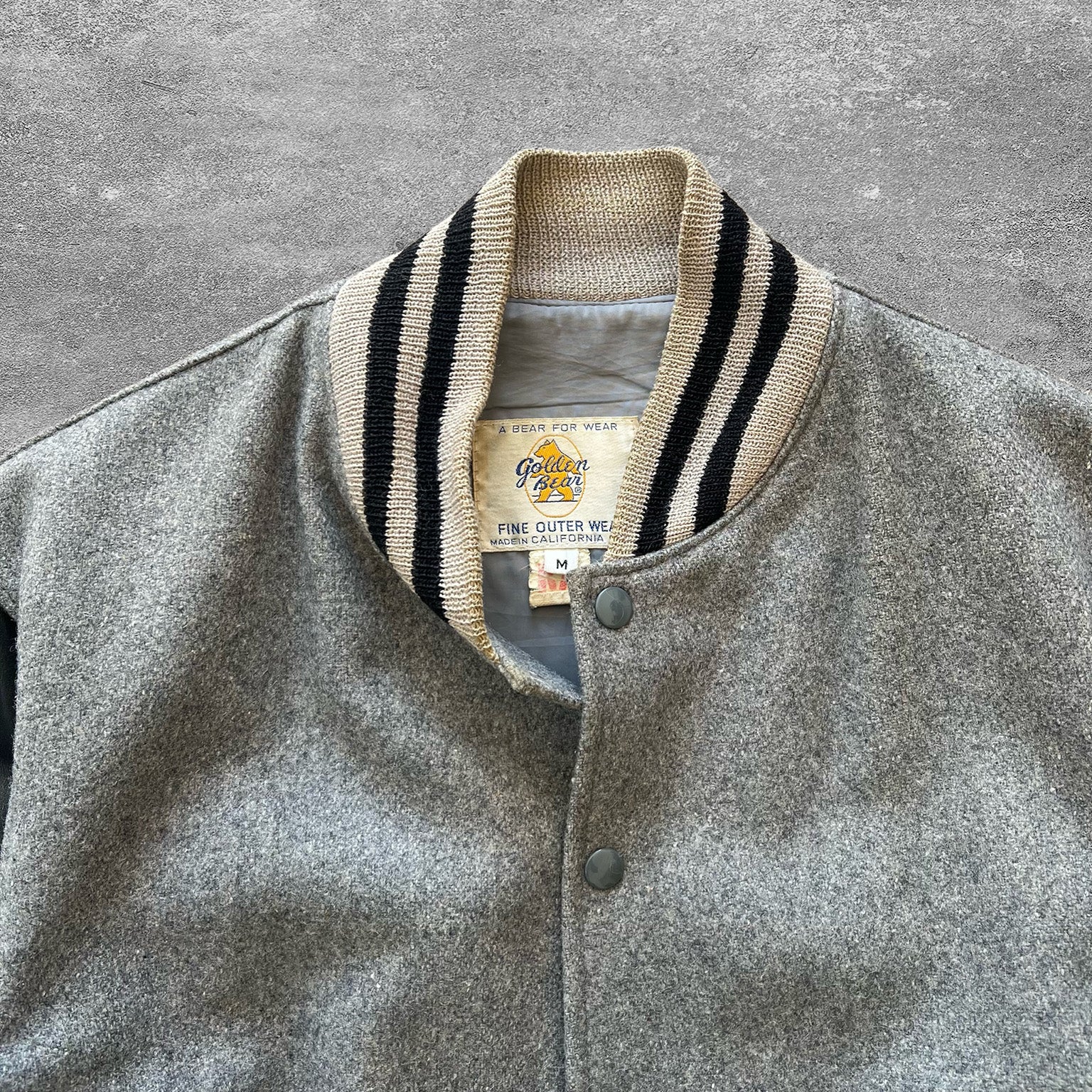 1970s Golden Bear Black Leather Varsity Jacket – Ametora