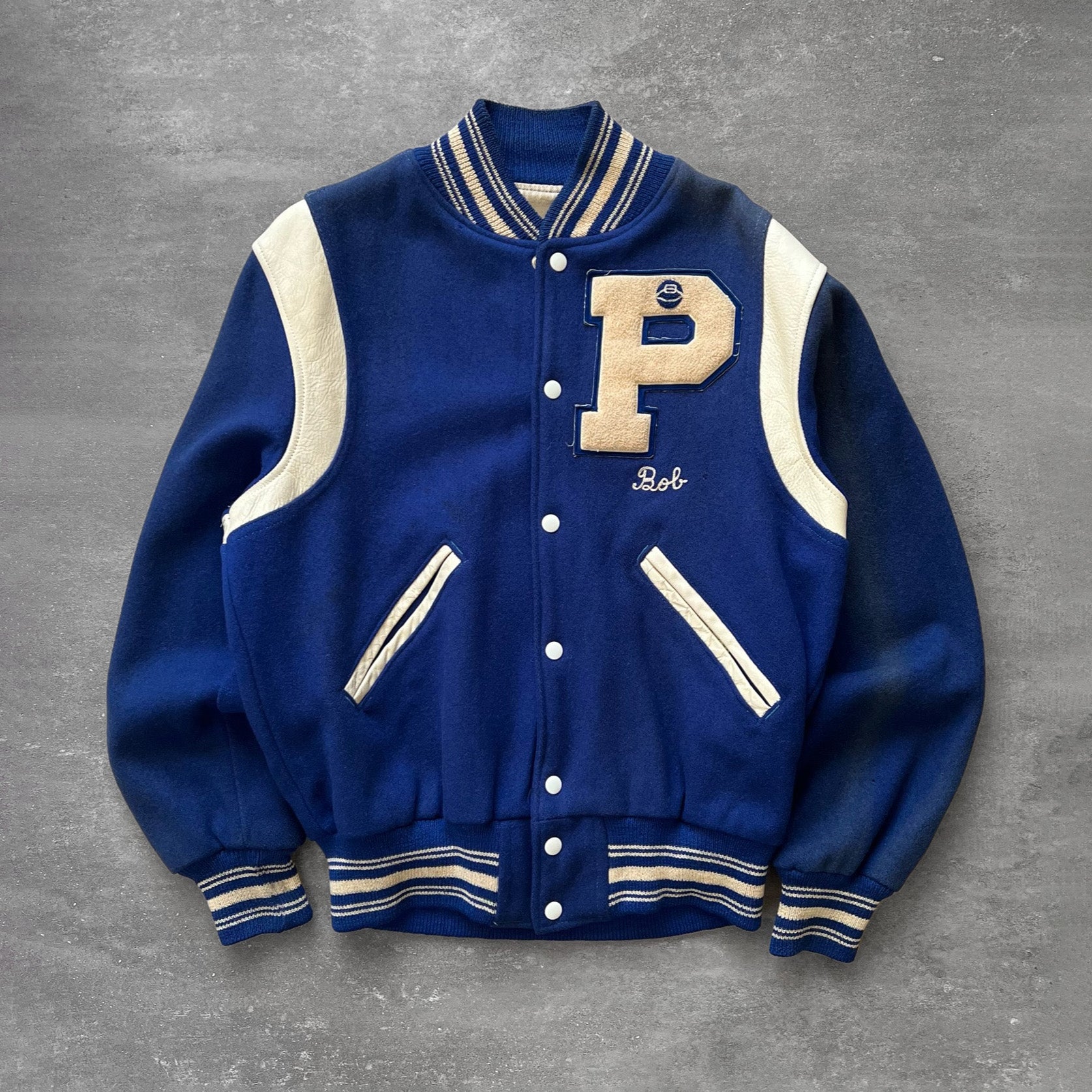 1970s 'P' Basketball Chain Stitch Letterman Jacket – Ametora